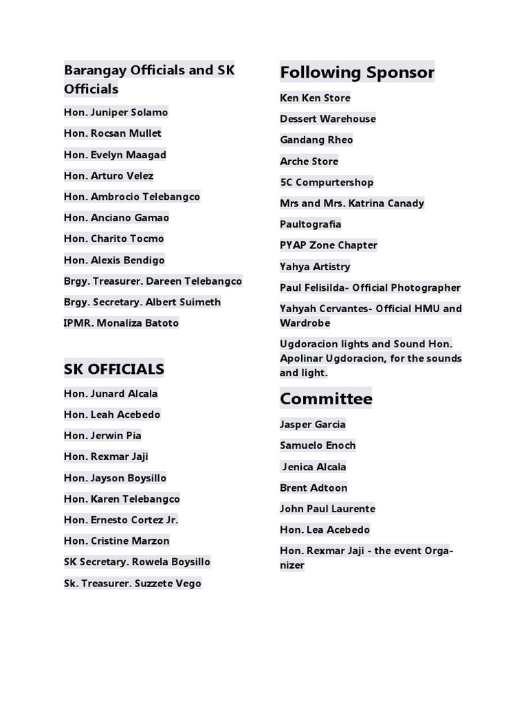 Barangay Officials and SK Officials | PDF