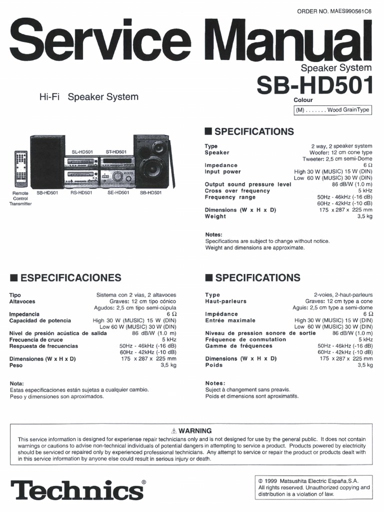 Technics SBHD 501 Service Manual | PDF