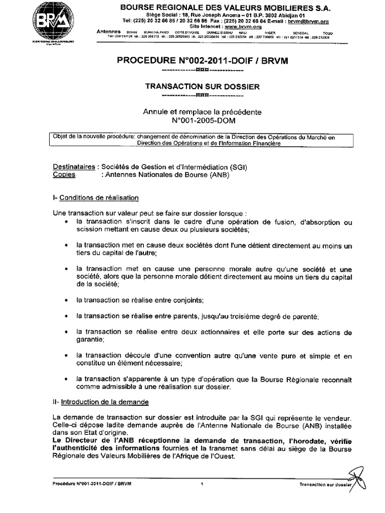 Transaction Sur Dossier-Procedures (TSD) | PDF