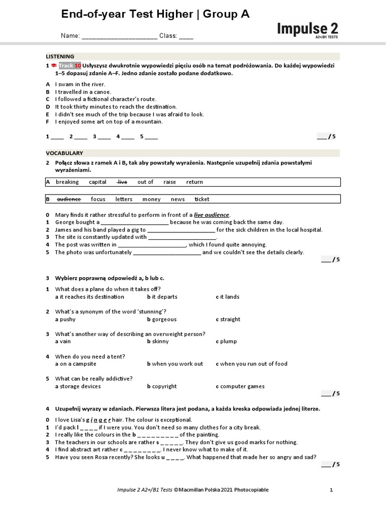 End-Of-Year Test Higher A | PDF