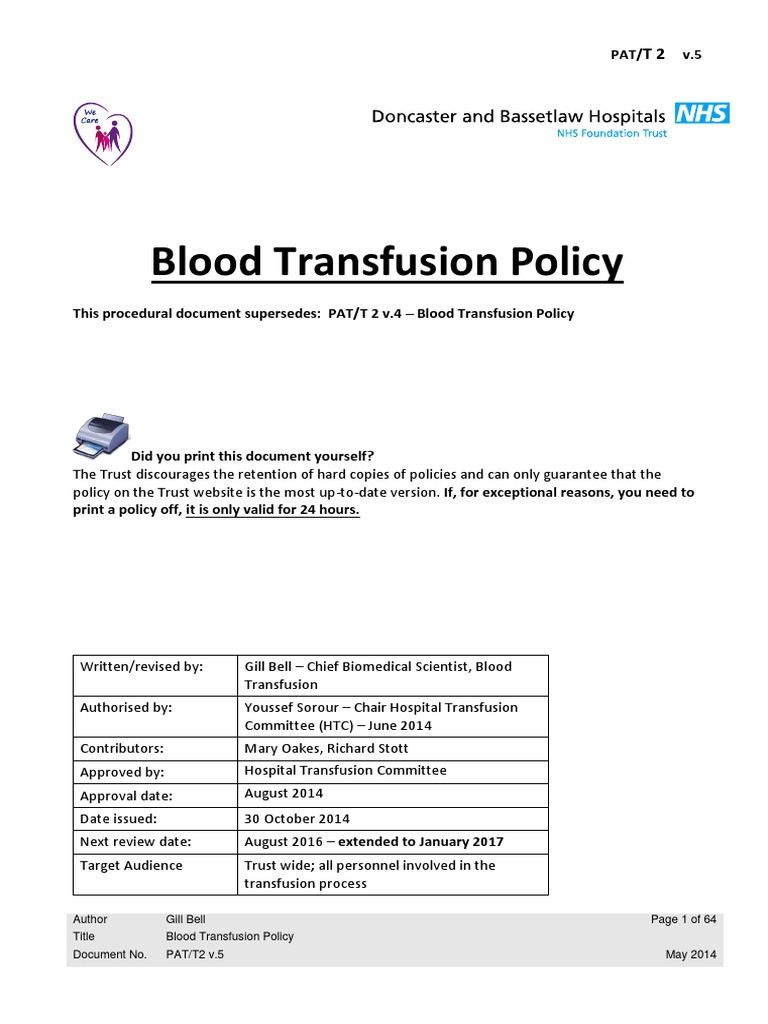 PAT T 2 V 5 Blood Transfusion Policy Final | PDF | Blood Transfusion ...