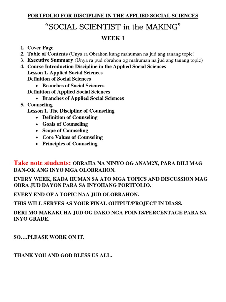 Portfolio For Discipline in The Applied Social Sciences | PDF | Career ...