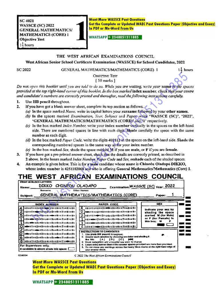Free WAEC Mathematics Sample Questions | PDF | Circle | Angle