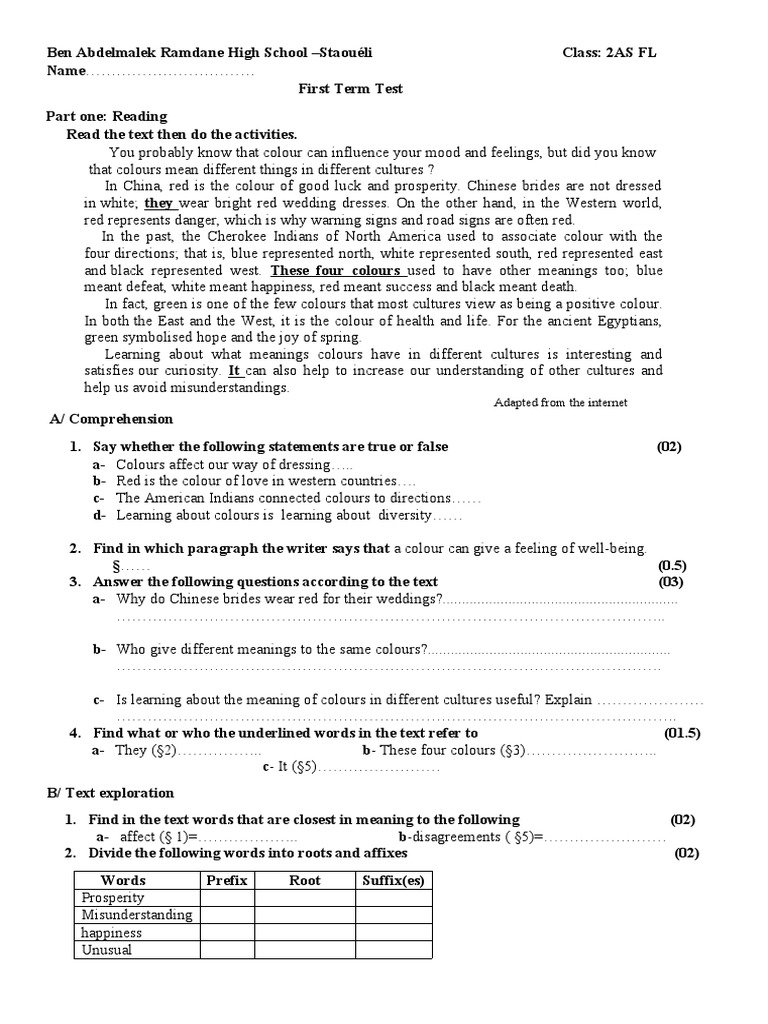 2lph First Term Exam - Colours | PDF | Inca Empire | Maya Civilization