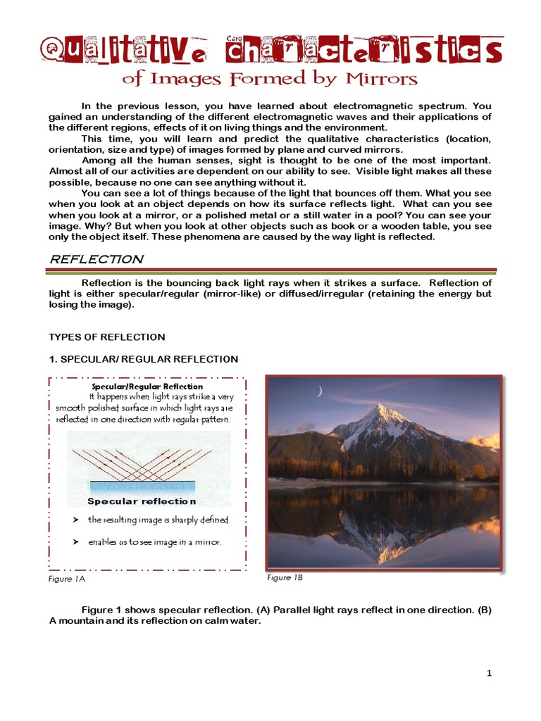 Characteristics of Images by Mirrors | PDF | Mirror | Reflection (Physics)