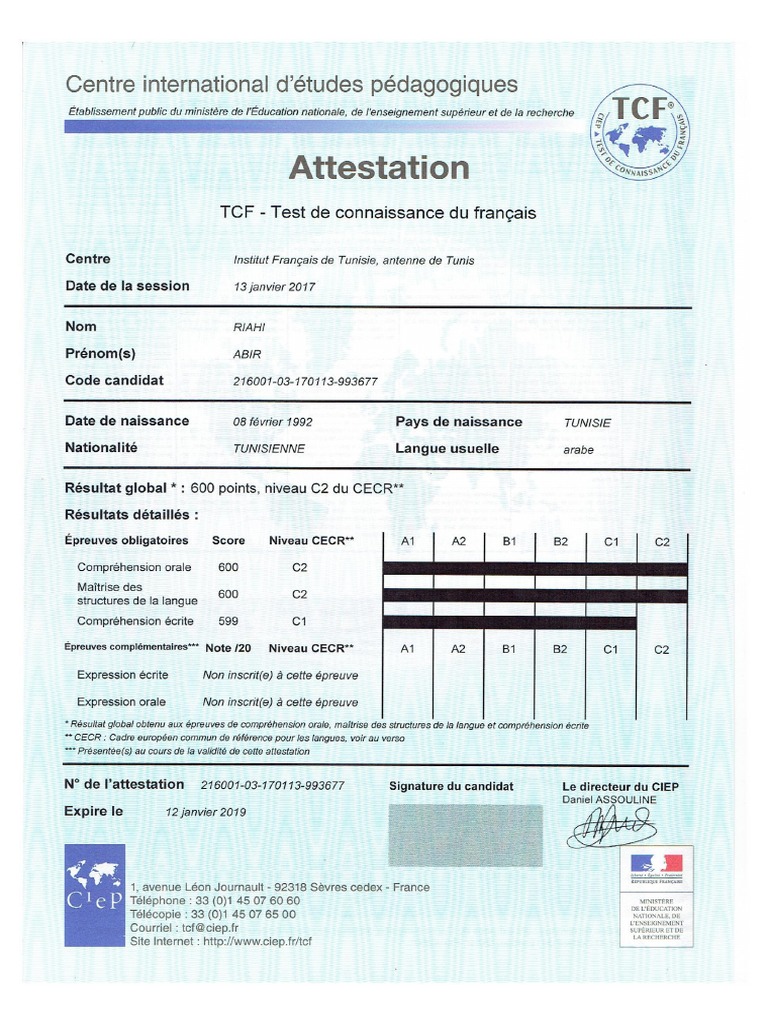 Certification-Tcf 2 | PDF