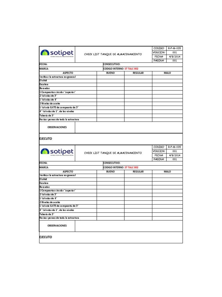 Checklist for inspecting a storage tank structure and components | PDF