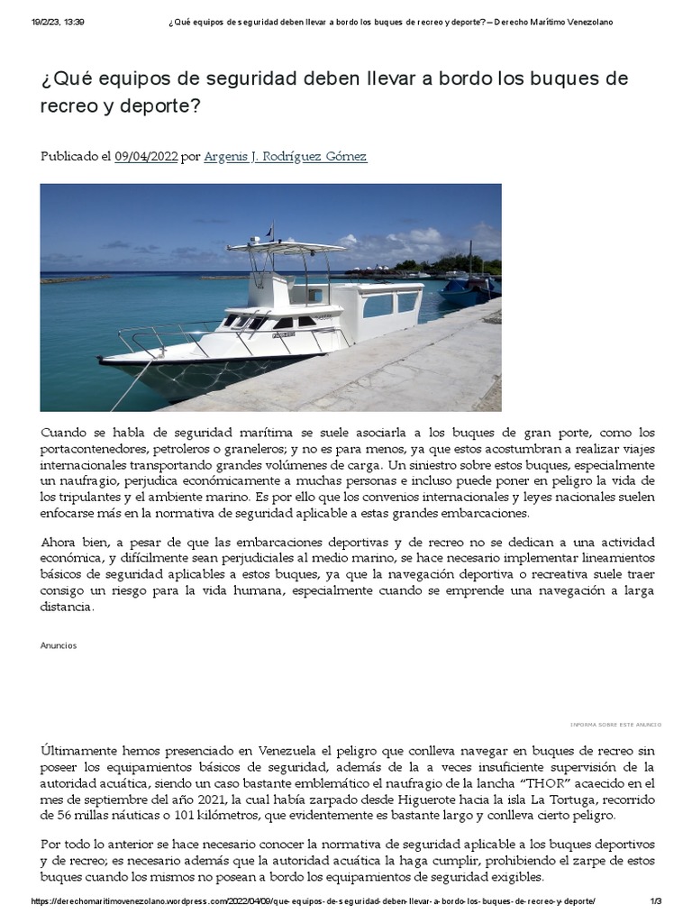 Equipos de Seguridad para Buques Recreo | PDF | Transporte de agua | Envío