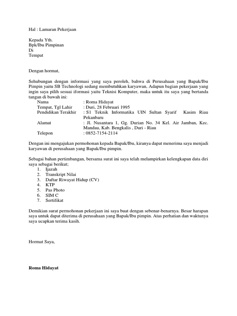 Surat Lamaran | PDF