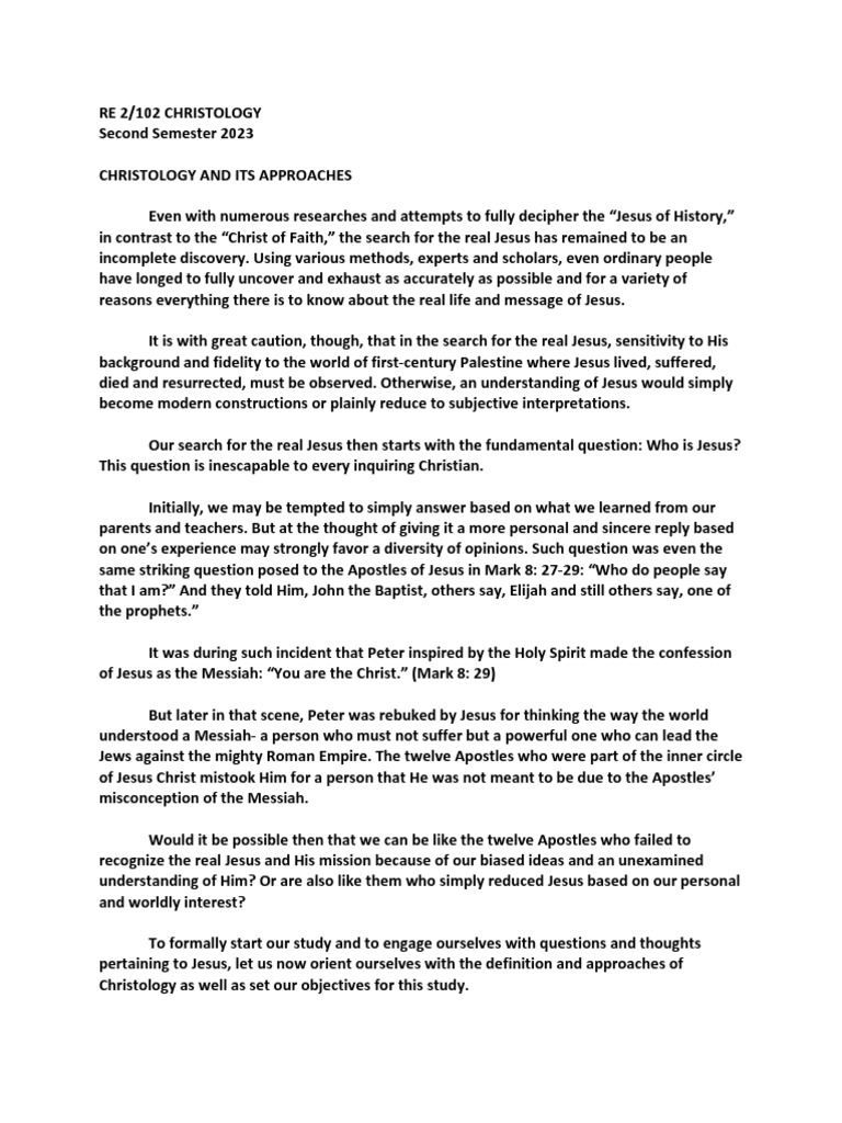 Re Week 1-2 | PDF | Christology | Jesus Re Week 1-2 | PDF | Christology | Jesus