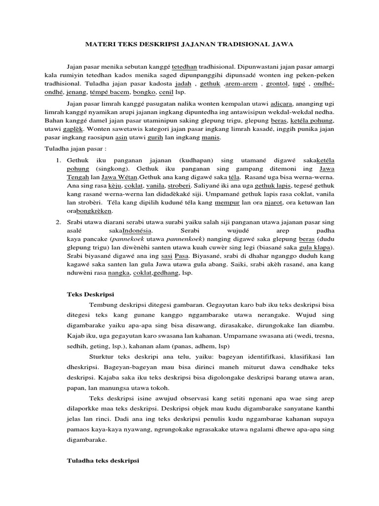 Materi Bab 4. Teks Deskripsi Jajanan Tradisional Jawa | PDF