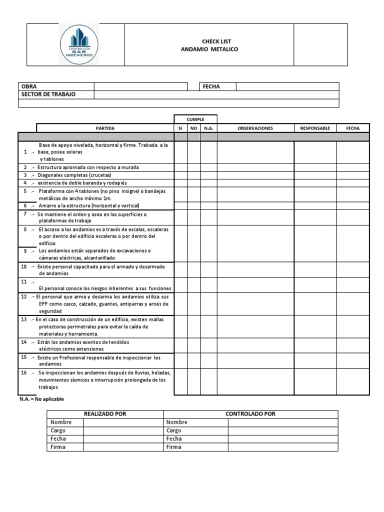 Check List de Andamio Metalico Tubular | PDF