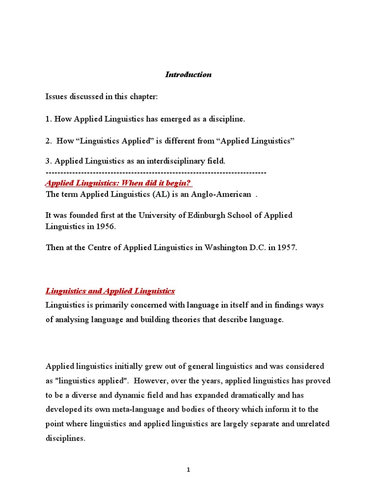 Chapter 1 Introducing Applied Linguistics | PDF | Linguistics | Applied Linguistics