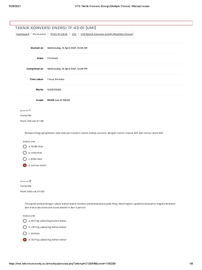 UTS Teknik Konversi Energi 2021 | PDF