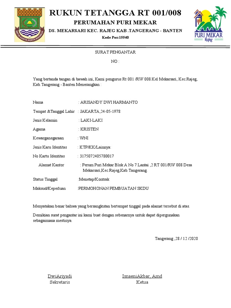 SURAT PENGANTAR SKDU | PDF