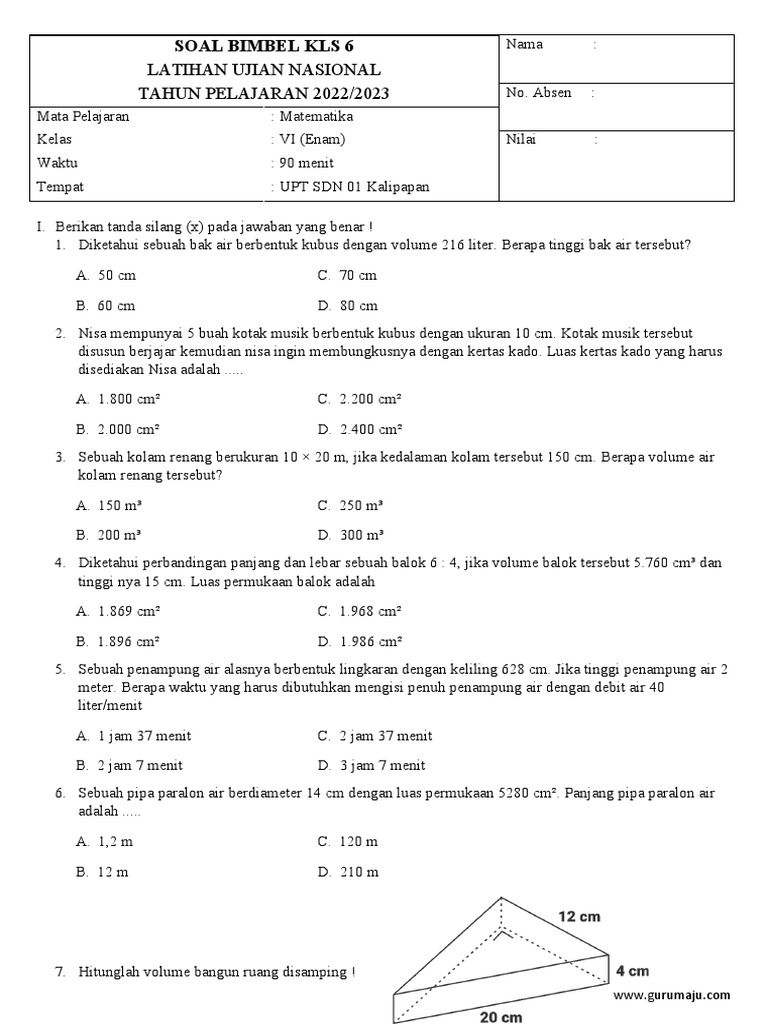 Soal PTS MTK Kelas 6 Semester 2 | PDF | Griya & Taman