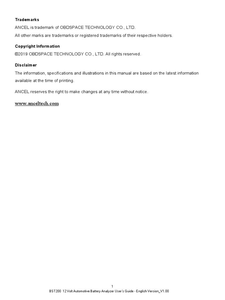 ANCEL BST200 Manual | PDF | Finance & Money Management