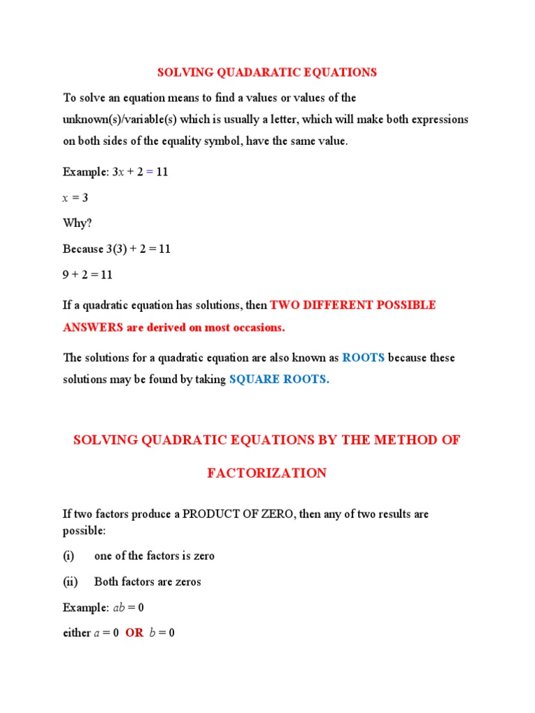Solving Quadratic Equations Guide | PDF | Quadratic Equation | Equations
