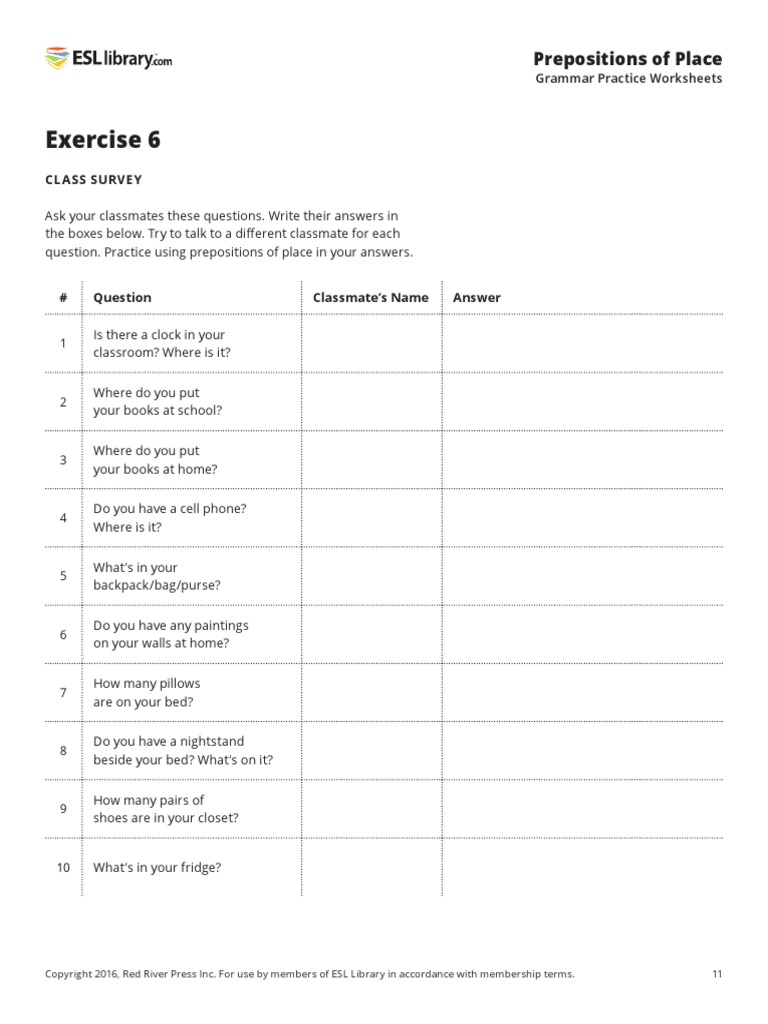 3.prepositions of Place (Worksheet 3) | PDF