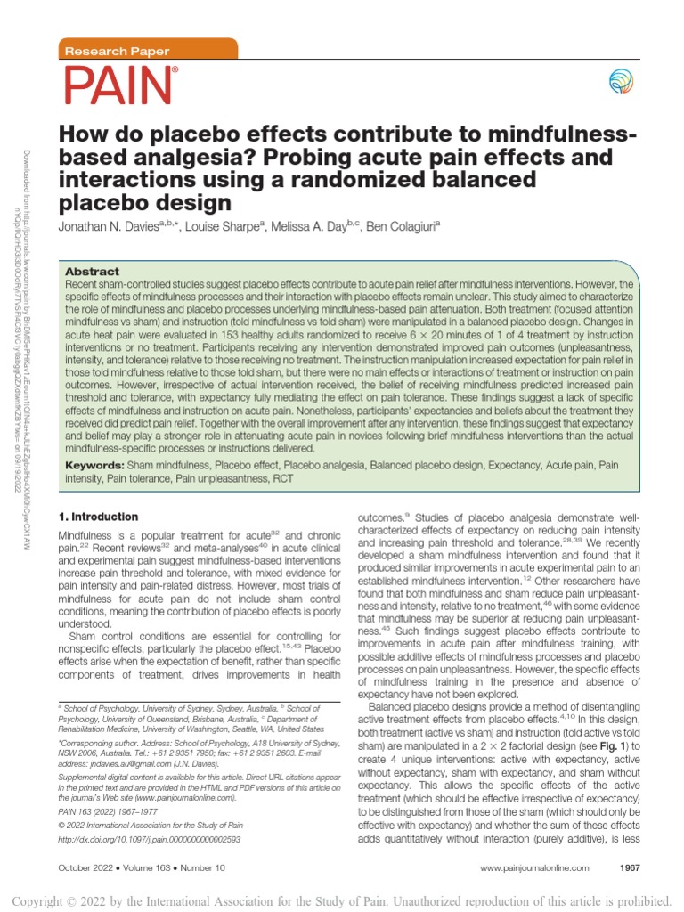 How Do Placebo Effects Contribute To.11 | PDF | Pain | Mindfulness