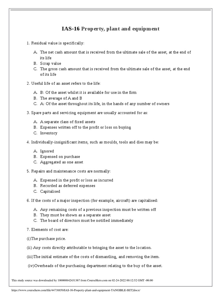 IAS 16 Property Plant and Equipment TANGIBLE SET2 | PDF | Depreciation | Cost
