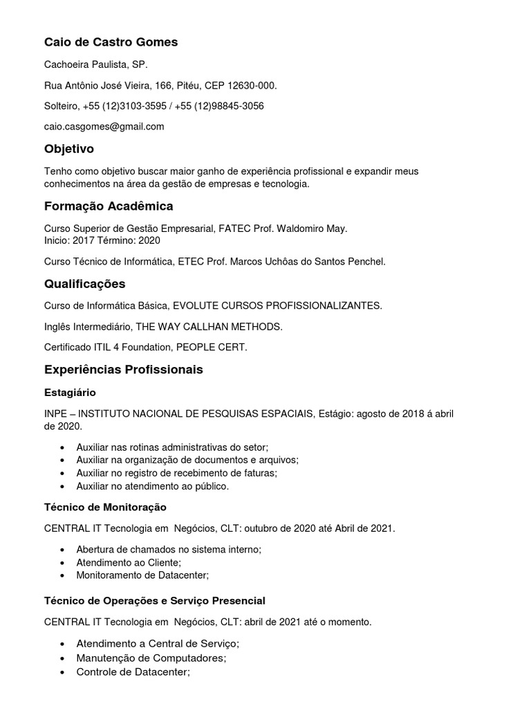 Curriculo - Caio Gomes | PDF