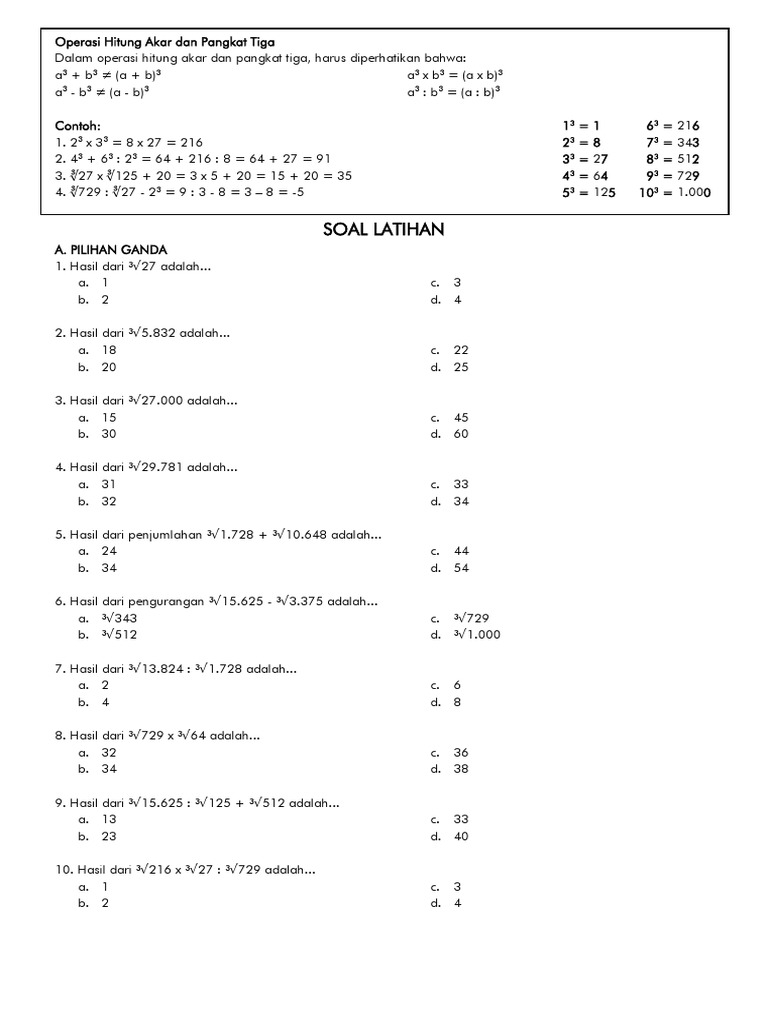 Operasi Akar dan Pangkat Tiga Matematis | PDF