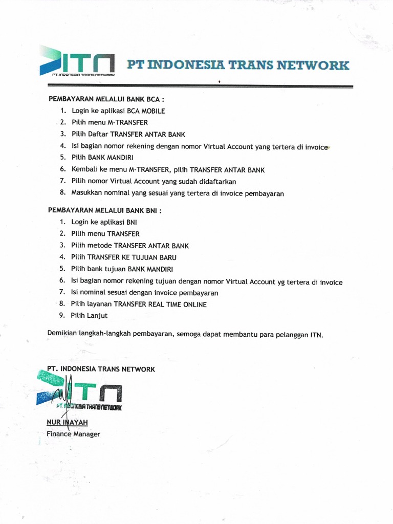 Surat Pemberitahuan Cara Pembayaran Tagihan Internet | PDF