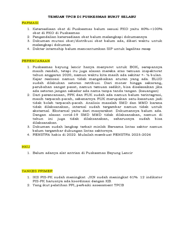 Laporan Temuan TPCB Bukit Selabu | PDF | Pengembangan Diri