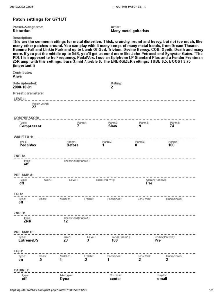 Metal Guitar Distortion Settings | PDF | Sound Technology | Sound ...