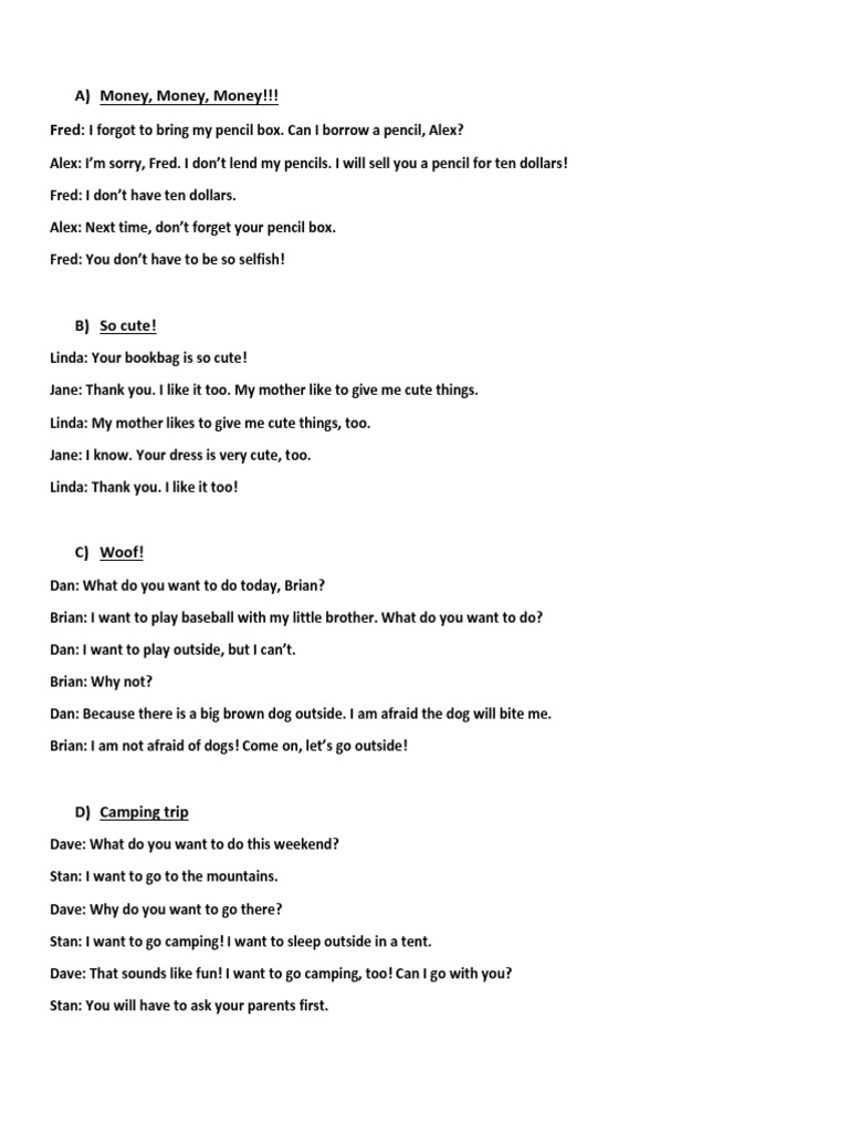 Mini Dialogues For Kids | PDF