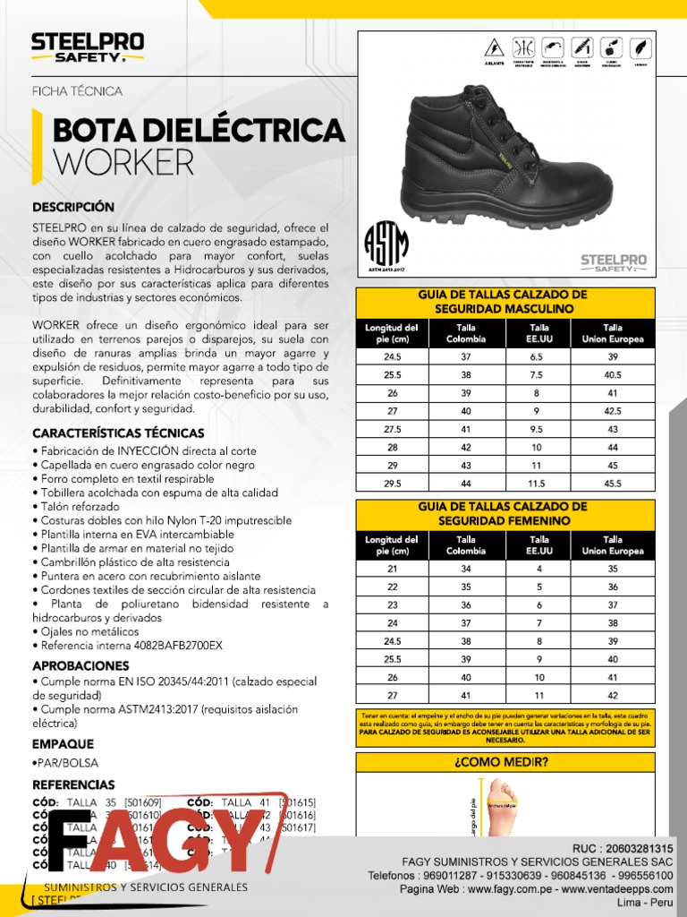 Bota de Seguridad Modelo Worker Ficha Tecnica | PDF