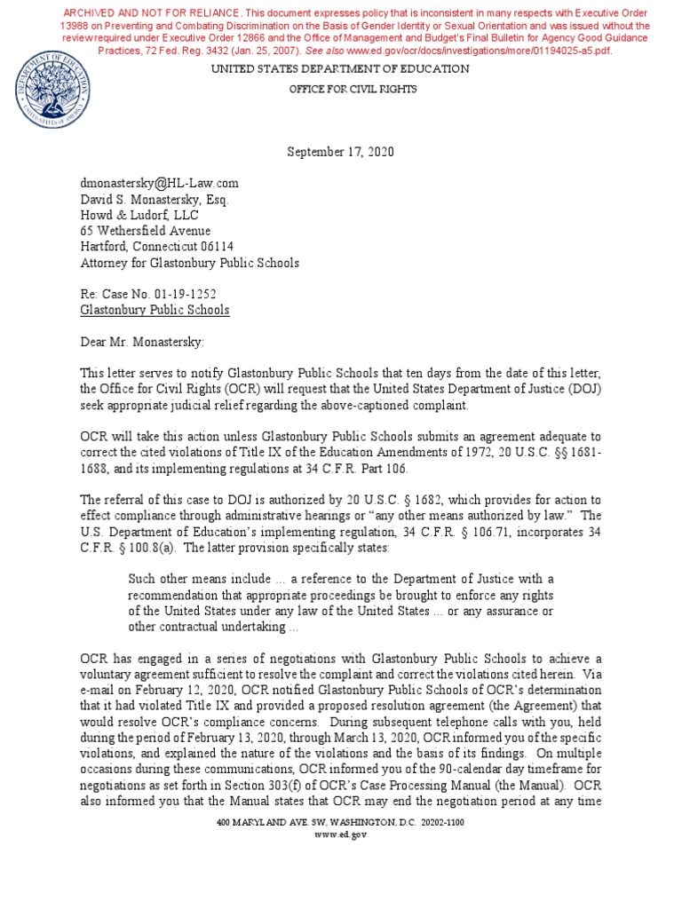 2020 OCR Threatens School District With Legal Action | PDF | Title Ix ...