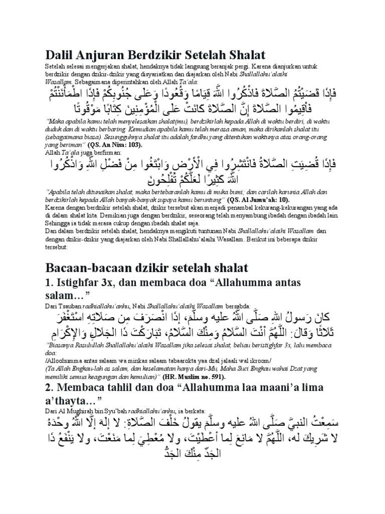 Anjuran Berdzikir Setelah Shalat | PDF