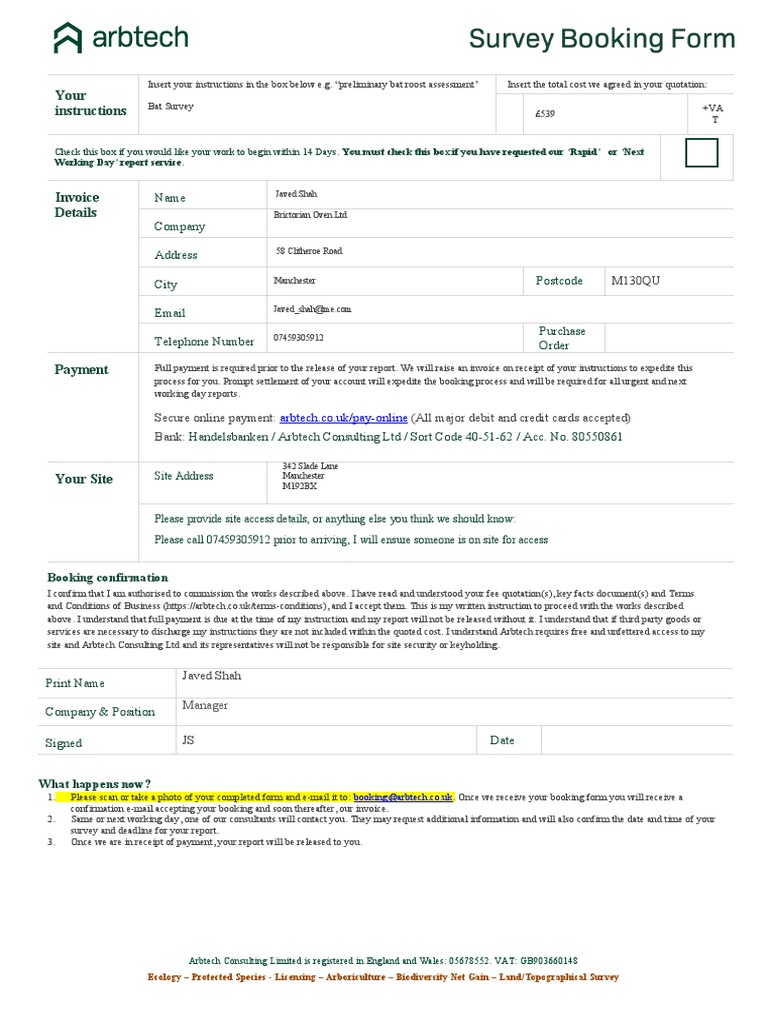 Survey Booking Form | PDF | Payments | Receipt