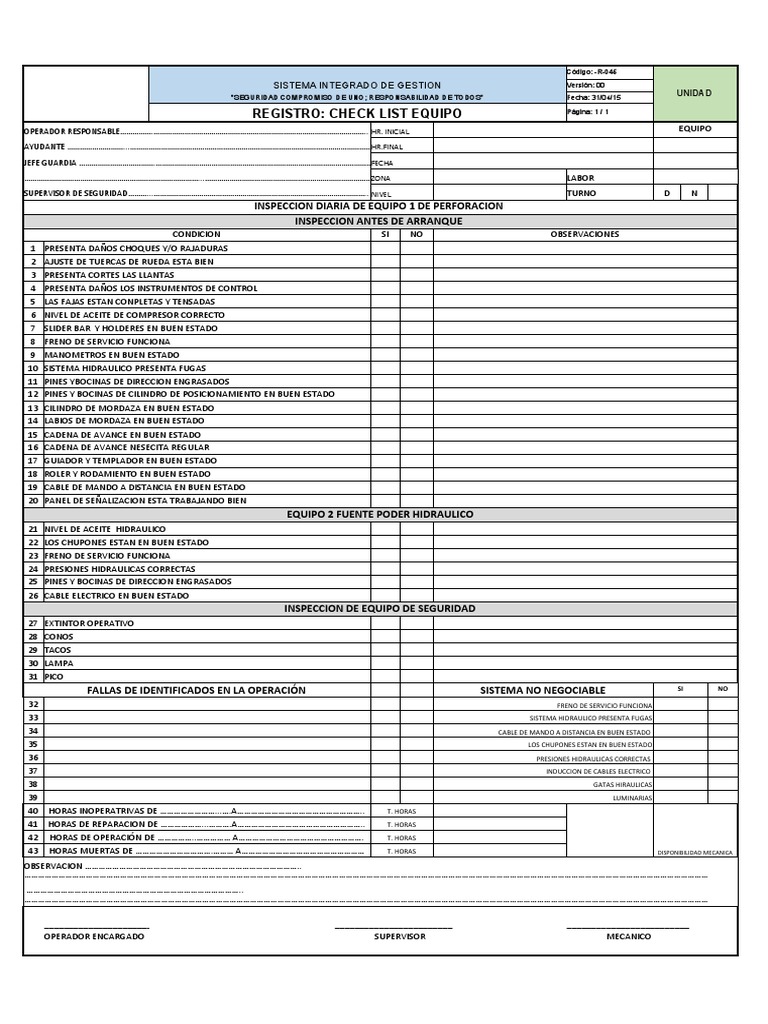 Chek List Equipo | PDF