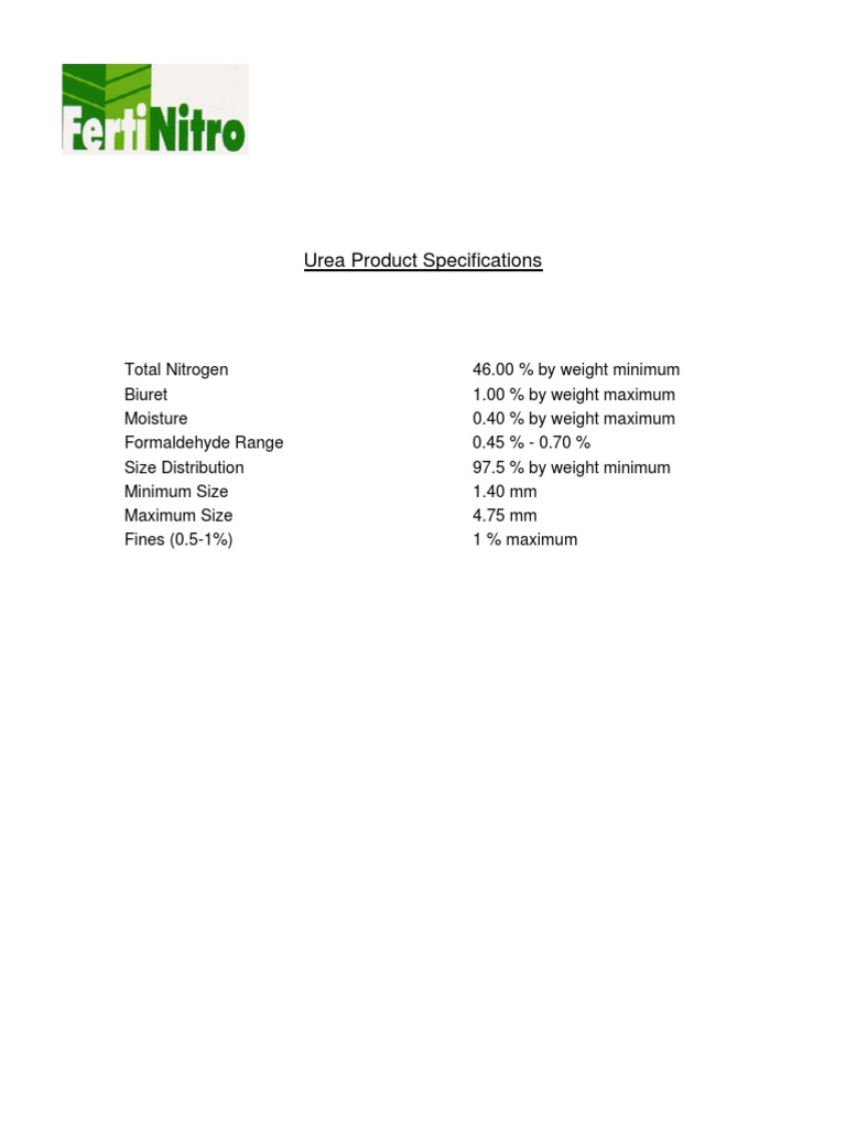 Urea Specifications - Fertinitro | PDF