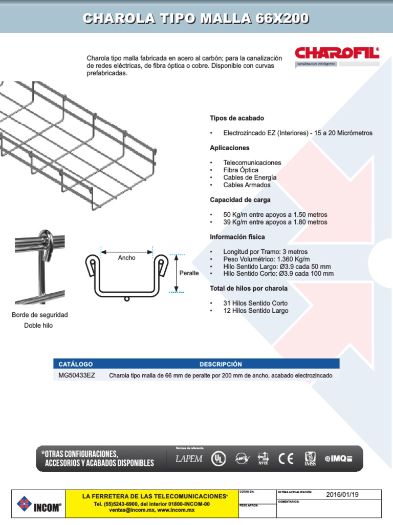 CHAROFIL MG50433EZ-Charola Tipo Malla 66x200 | PDF