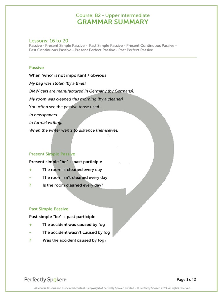 B2 - Lesson 16-20 - Grammar Summary | PDF