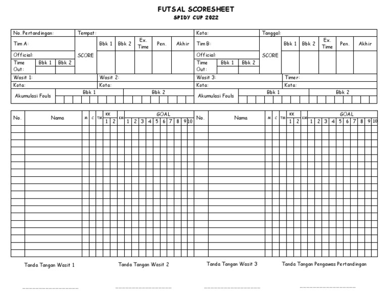 Futsal Scoresheet Spidy Cup 2022 | PDF