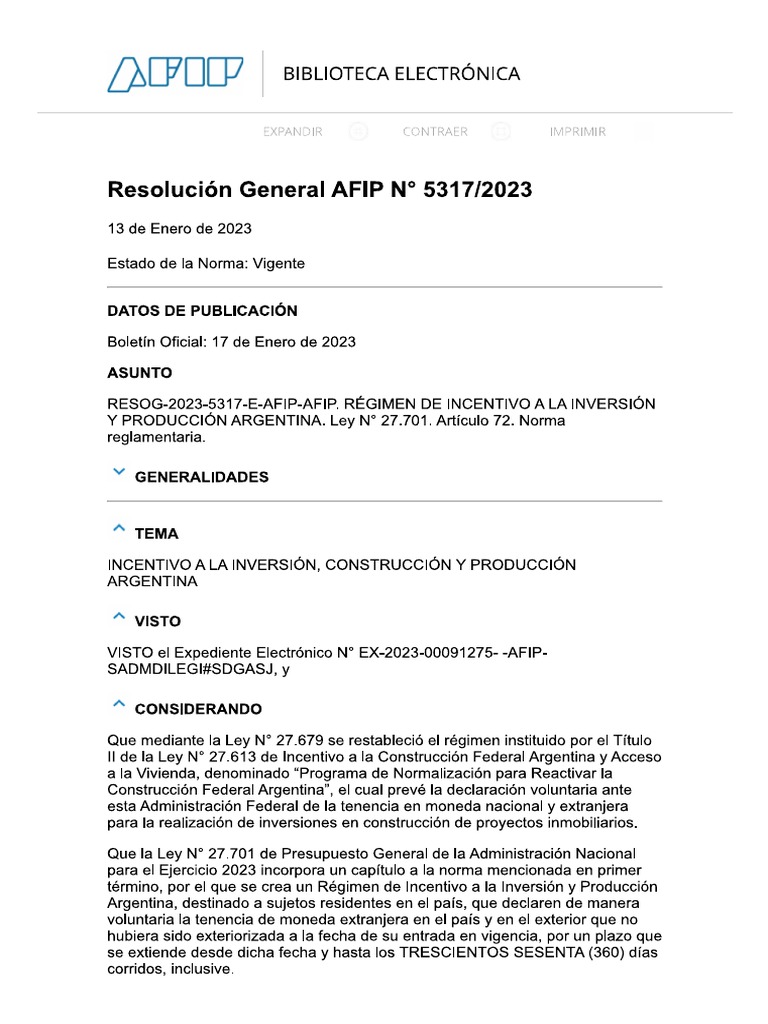 RG 5317-2023 Reglamentación Del Art. 72 Ley #27.701 | PDF