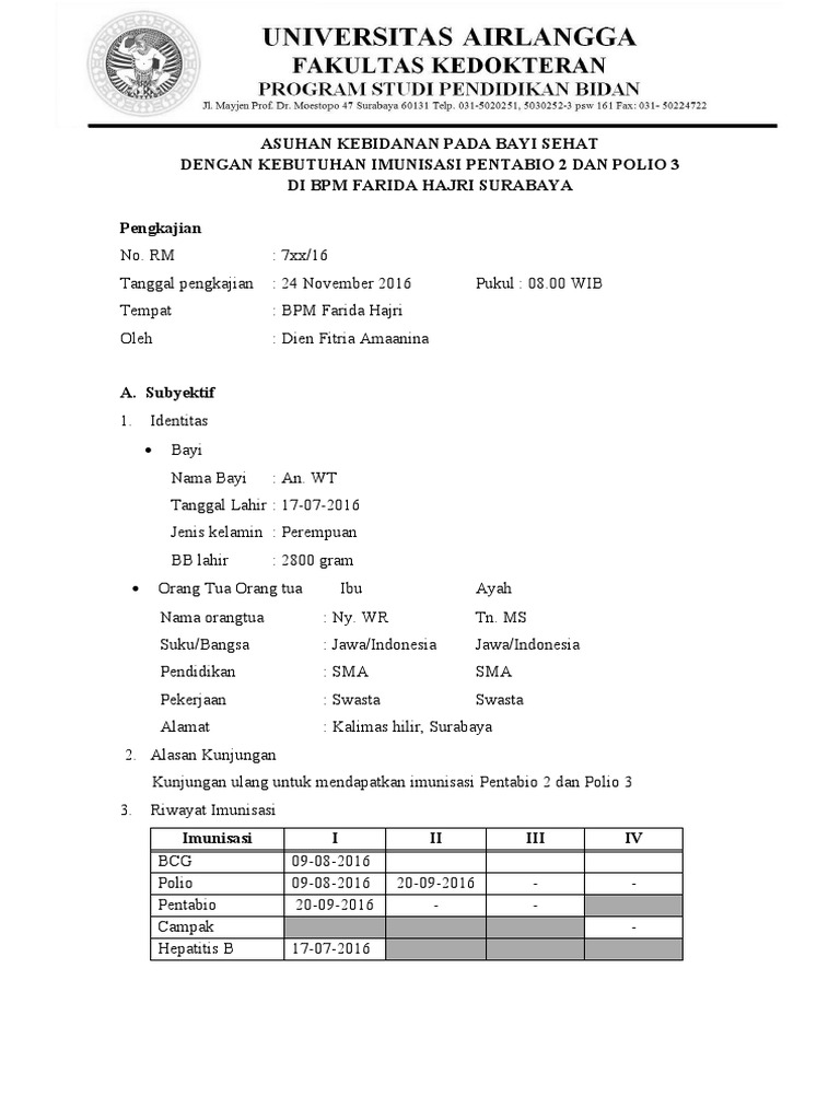 Imunisasi Pentabio 2 dan Polio 3 Bayi | PDF | Pengembangan Diri ...