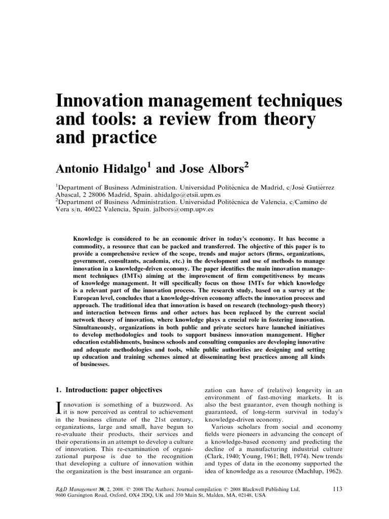 Paper Innovation Management Techniques and Tools | Download Free PDF ...