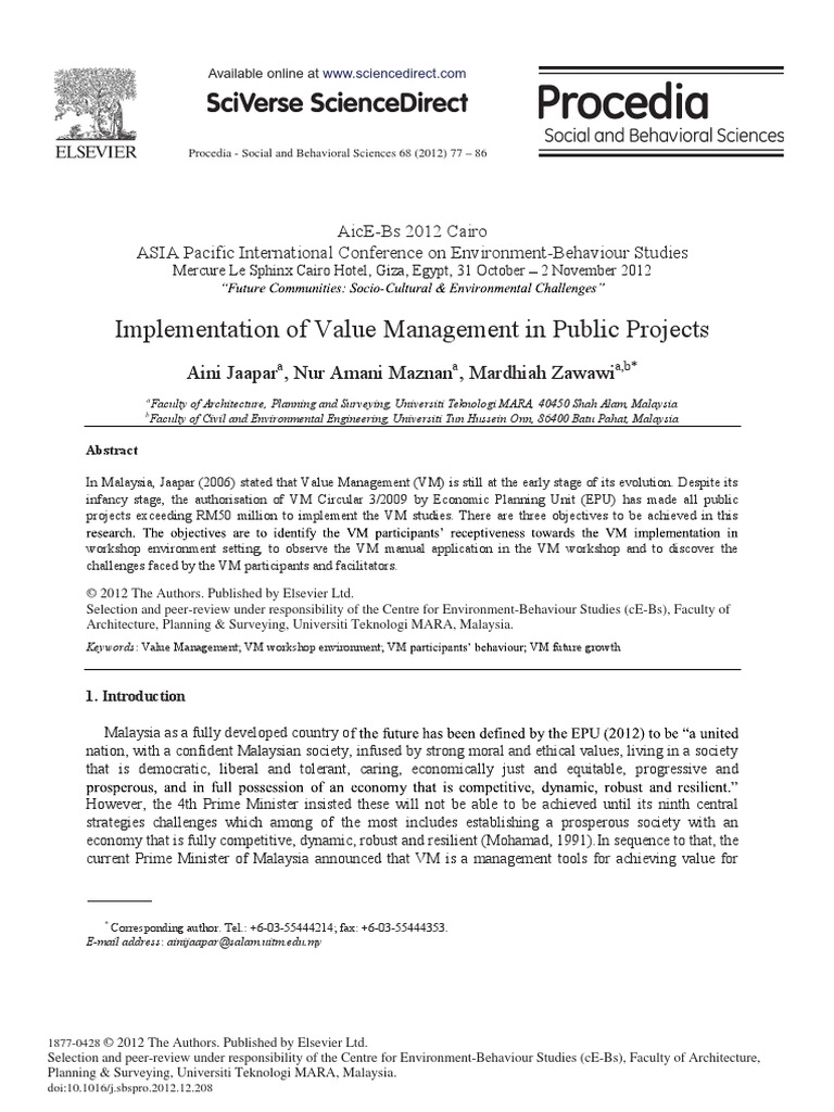 2012 - Implementation of Value Management in Public Projects | PDF | Capacity Building | Policy