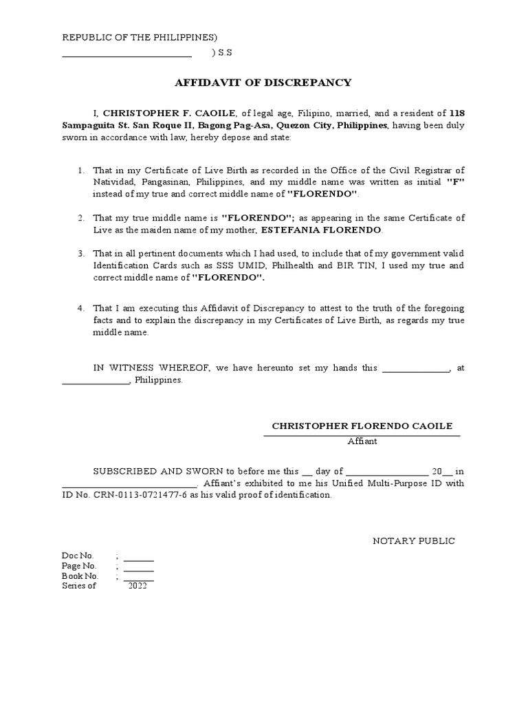 Affidavit of Discrepancy | PDF