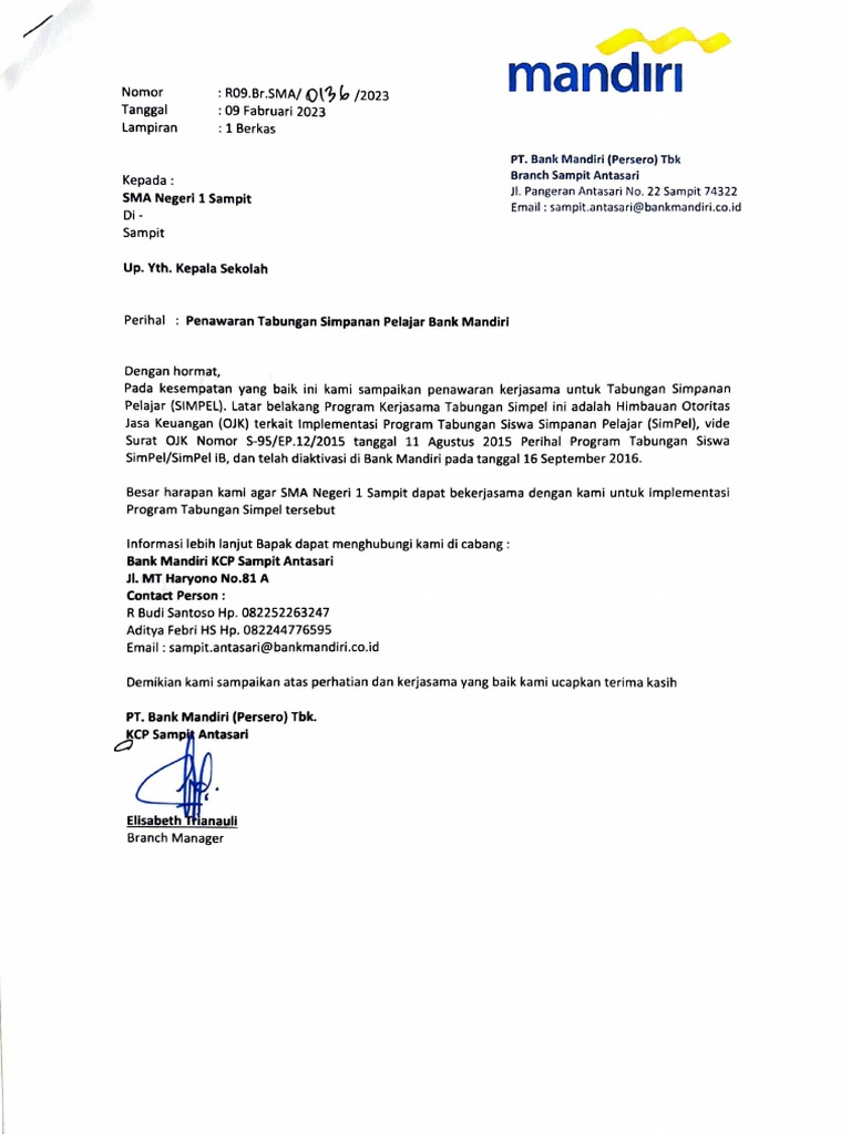 Penawaran Kerjasama Program Tabungan Simpanan Pelajar (SimPel) Bank ...
