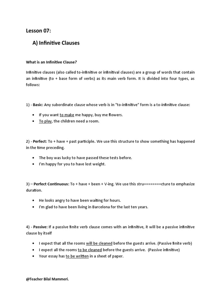 Infinitive & Purpose Clauses Guide | PDF | Clause | Morphology