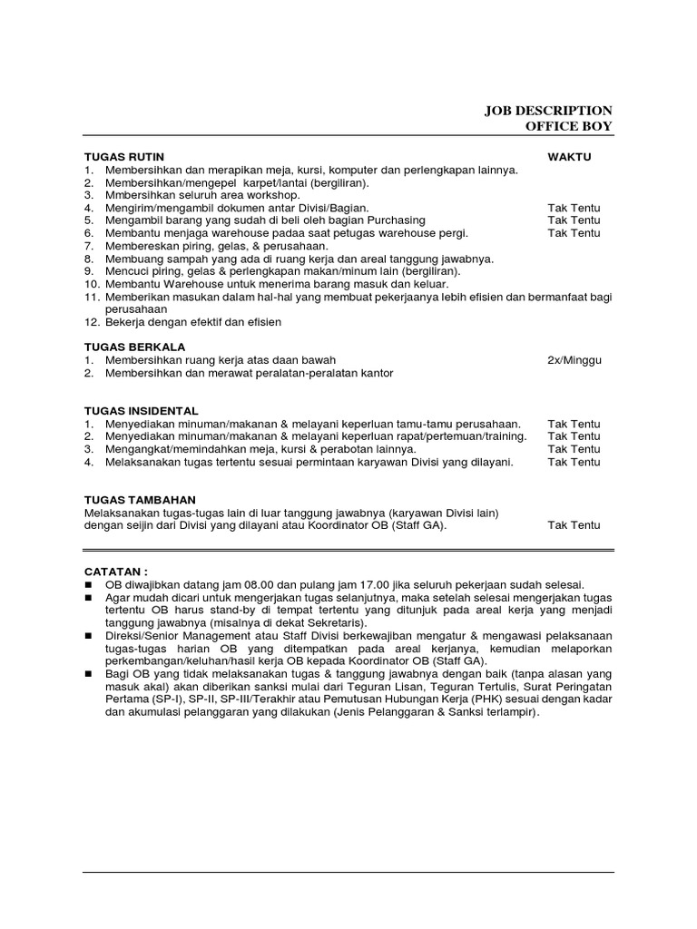 Deskripsi Tugas Office Boy Kantor | PDF
