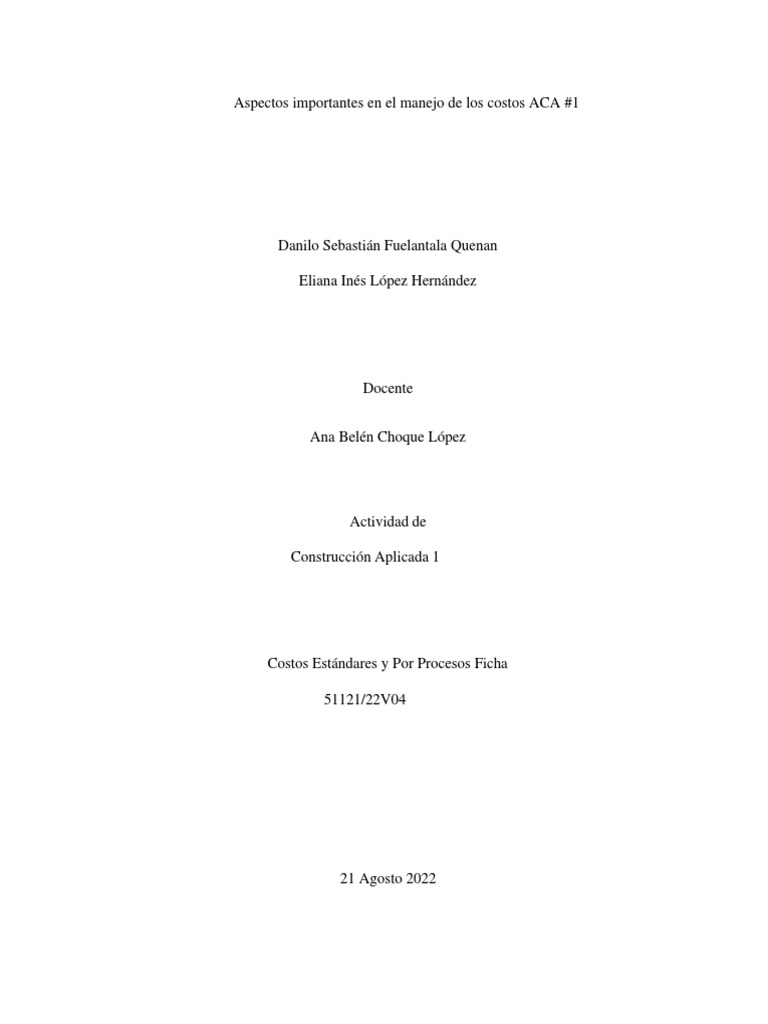 Aca 1 Costos Estandares y Por Procesos | PDF | Costo | Inventario
