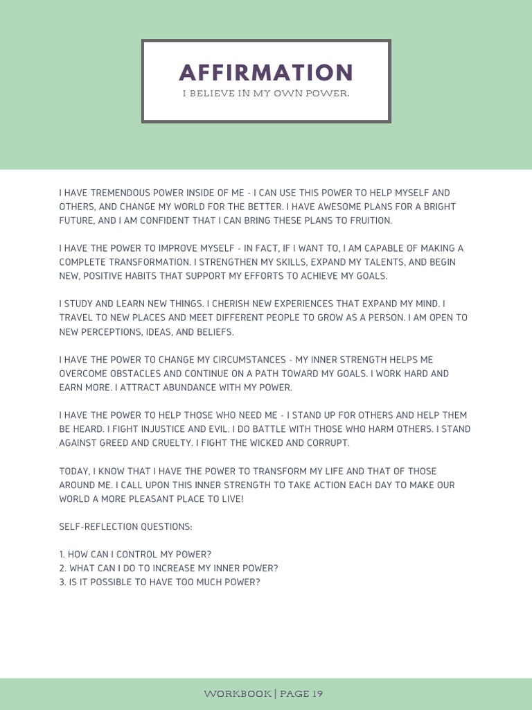 Affirmation 1 - I Believe in My Own Power | PDF